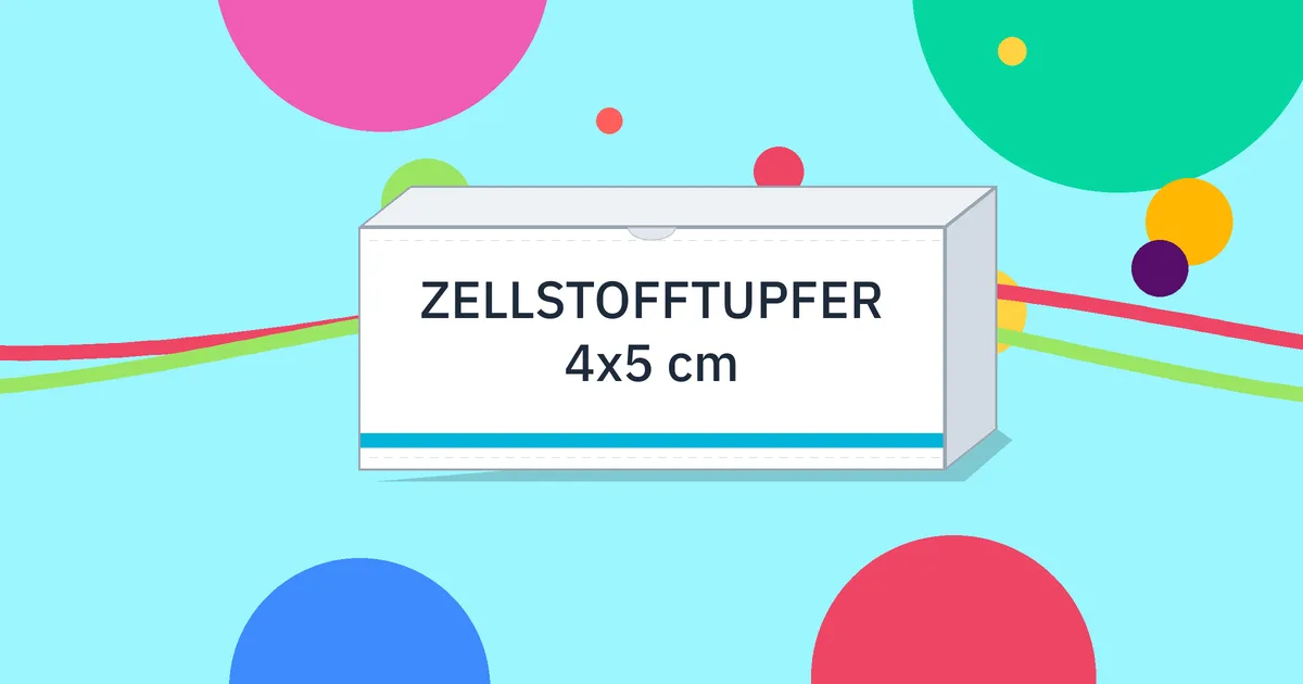Symbolbild: Packung mit der Aufschrift ZELLSTOFFTUPFER 4x5 cm (PZN 03158345) – Verfügbarkeit und Bezug in Apotheken in Frankfurt am Main