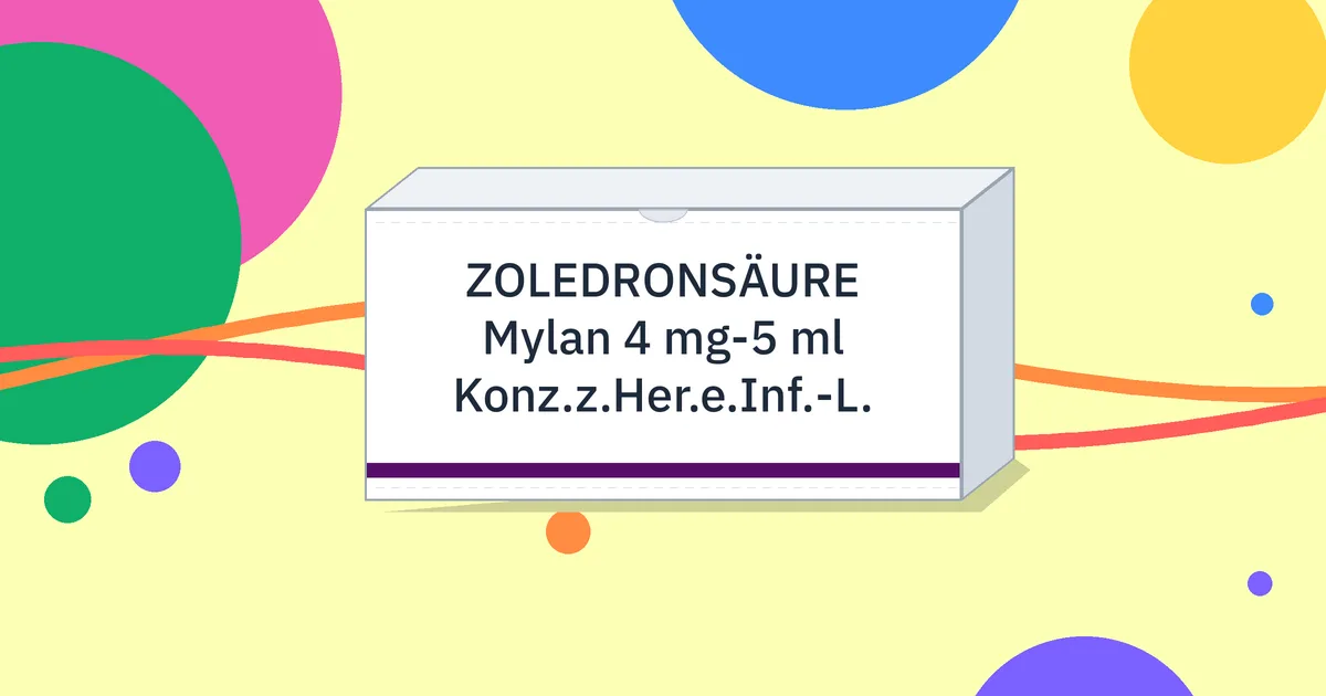 Symbolbild: Packung mit der Aufschrift ZOLEDRONSÄURE Mylan 4 mg-5 ml Konz.z.Her.e.Inf.-L. (PZN 04125690) – Verfügbarkeit und Bezug in Apotheken in Frankfurt am Main