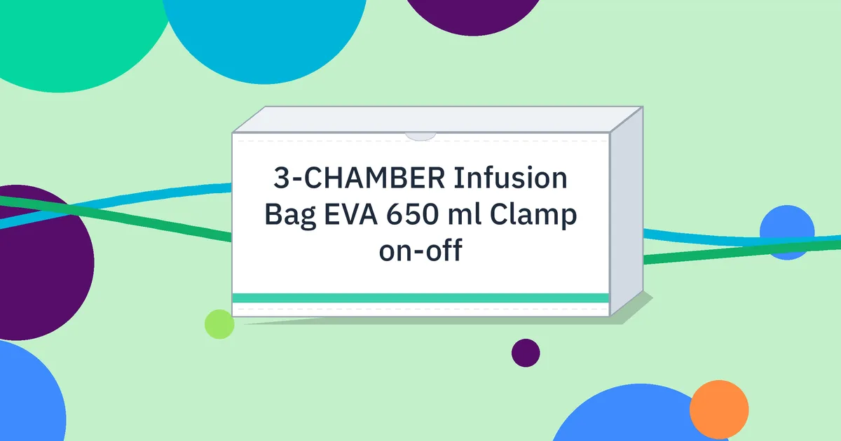 Symbolbild: Packung mit der Aufschrift 3-CHAMBER Infusion Bag EVA 650 ml Clamp on-off (PZN 15731844) – Verfügbarkeit und Bezug in Apotheken in Frankfurt am Main