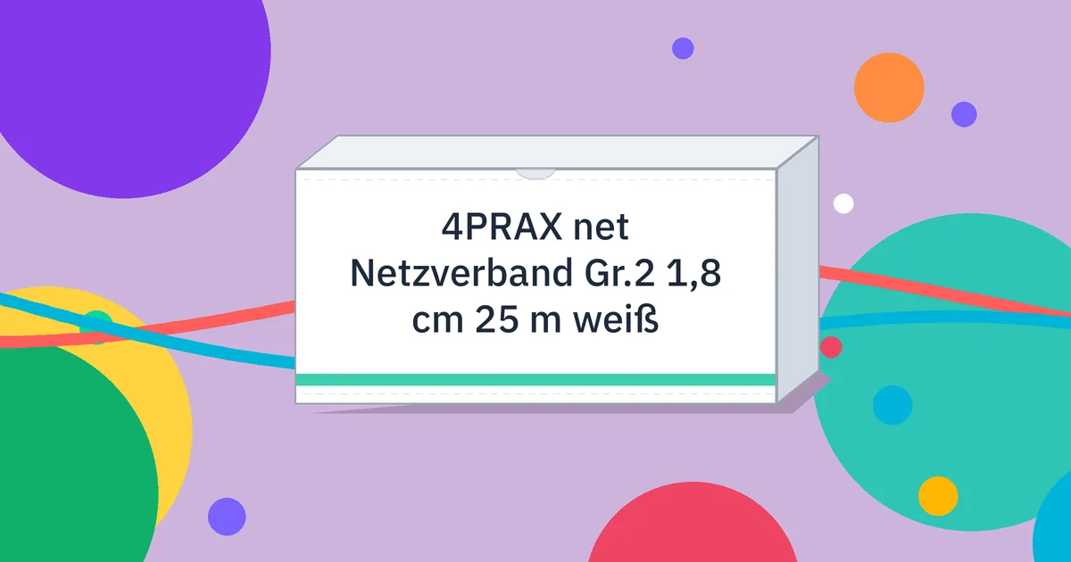Symbolbild: Packung mit der Aufschrift 4PRAX net Netzverband Gr.2 1,8 cm 25 m weiß (PZN 20230682) – Verfügbarkeit und Bezug in Apotheken in Frankfurt am Main