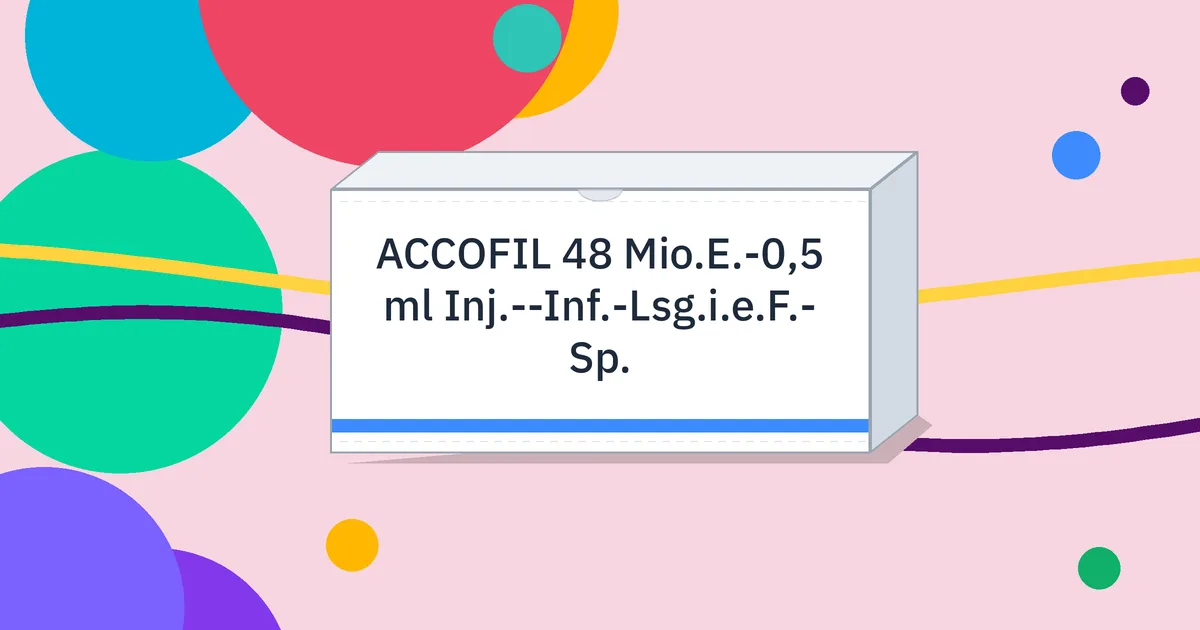 Symbolbild: Packung mit der Aufschrift ACCOFIL 48 Mio.E.-0,5 ml Inj.--Inf.-Lsg.i.e.F.-Sp. (PZN 16708126) – Verfügbarkeit und Bezug in Apotheken in Frankfurt am Main