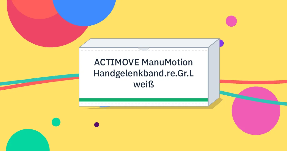 Symbolbild: Packung mit der Aufschrift ACTIMOVE ManuMotion Handgelenkband.re.Gr.L weiß (PZN 17948275) – Verfügbarkeit und Bezug in Apotheken in Frankfurt am Main