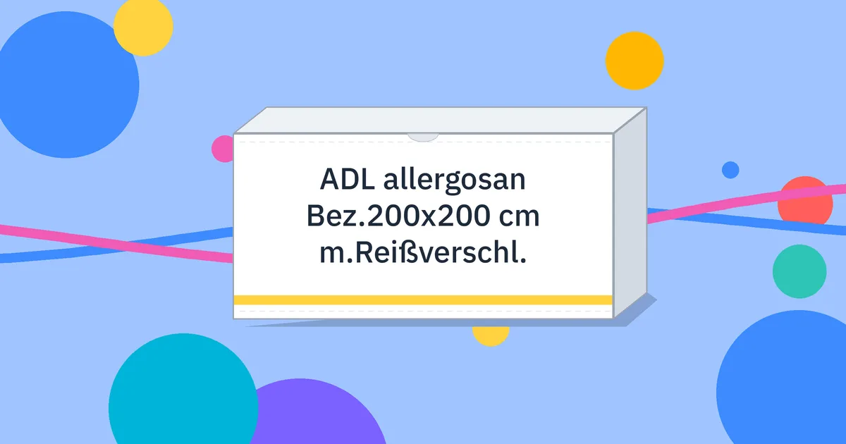 Symbolbild: Packung mit der Aufschrift ADL allergosan Bez.200x200 cm m.Reißverschl. (PZN 08858432) – Verfügbarkeit und Bezug in Apotheken in Frankfurt am Main