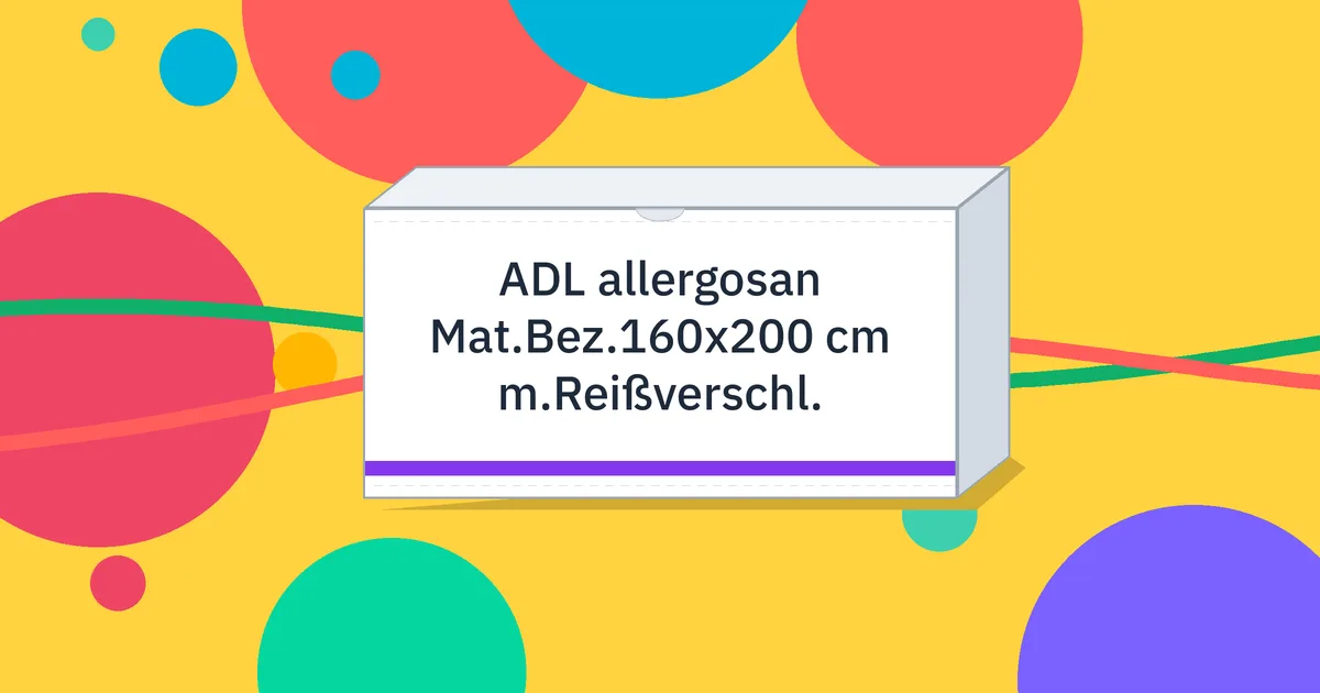 Symbolbild: Packung mit der Aufschrift ADL allergosan Mat.Bez.160x200 cm m.Reißverschl. (PZN 08858490) – Verfügbarkeit und Bezug in Apotheken in Frankfurt am Main
