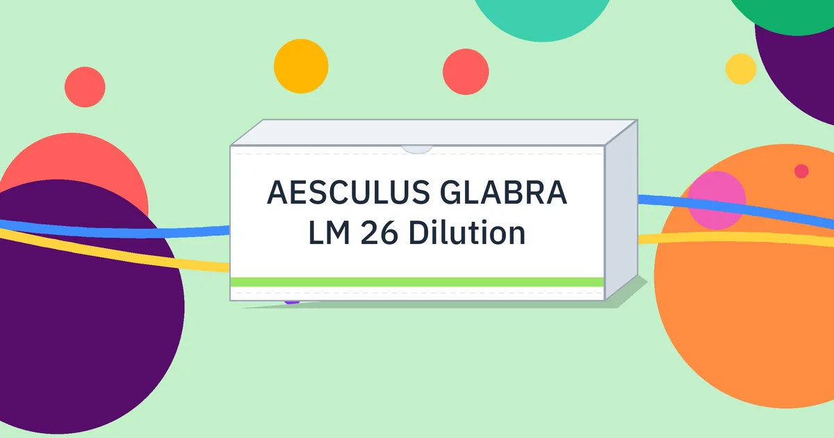 Symbolbild: Packung mit der Aufschrift AESCULUS GLABRA LM 26 Dilution (PZN 13299503) – Verfügbarkeit und Bezug in Apotheken in Frankfurt am Main