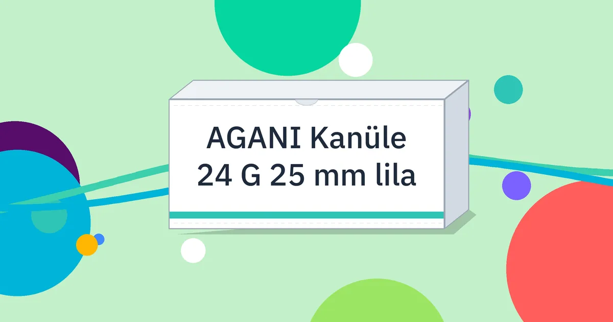 Symbolbild: Packung mit der Aufschrift AGANI Kanüle 24 G 25 mm lila (PZN 01802196) – Verfügbarkeit und Bezug in Apotheken in Frankfurt am Main