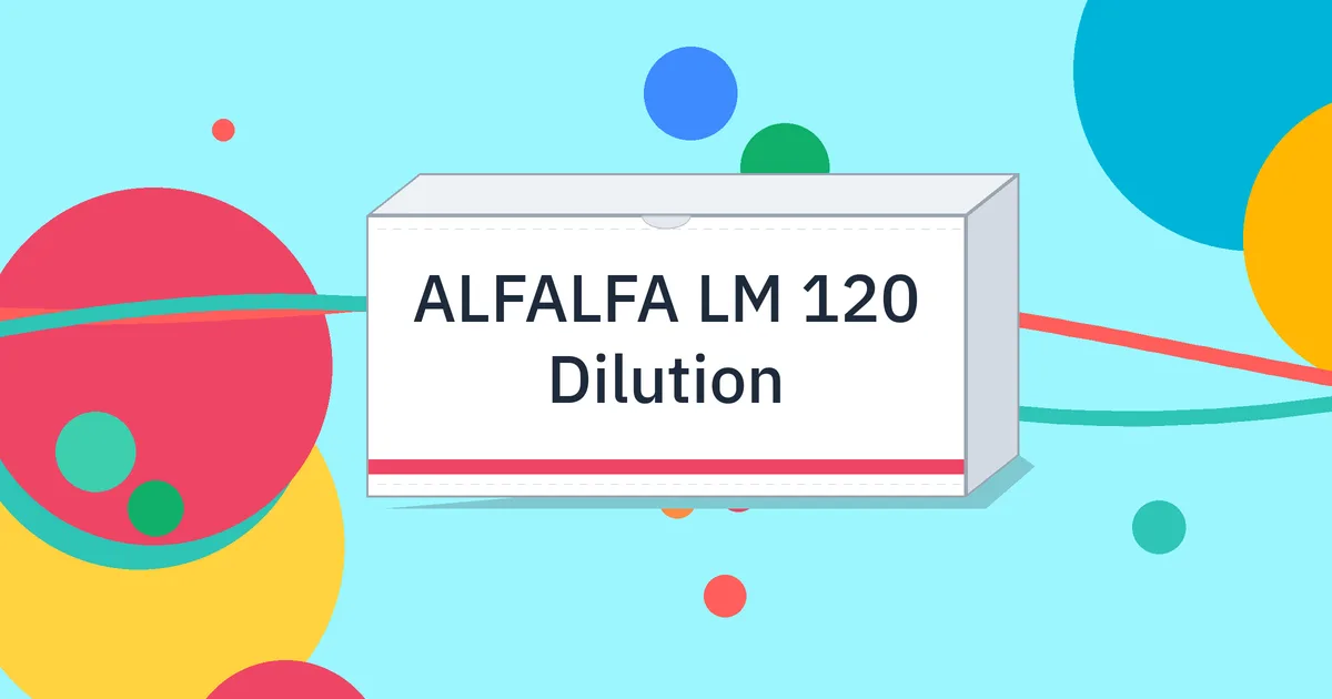 Symbolbild: Packung mit der Aufschrift ALFALFA LM 120 Dilution (PZN 13310481) – Verfügbarkeit und Bezug in Apotheken in Frankfurt am Main