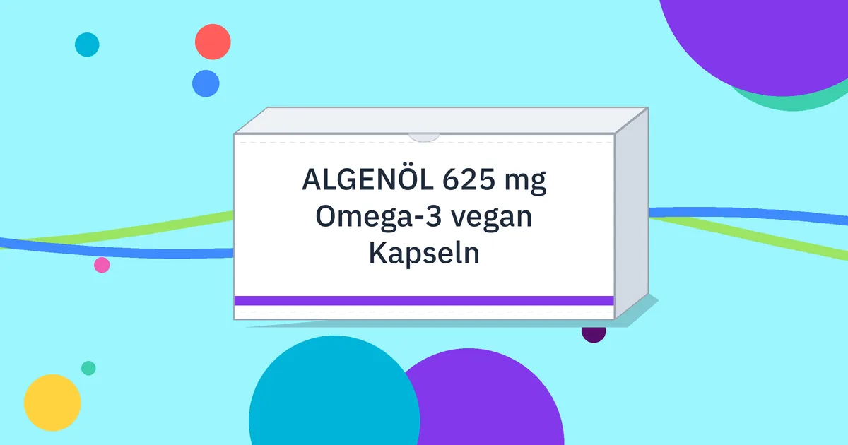 Symbolbild: Packung mit der Aufschrift ALGENÖL 625 mg Omega-3 vegan Kapseln (PZN 14360624) – Verfügbarkeit und Bezug in Apotheken in Frankfurt am Main