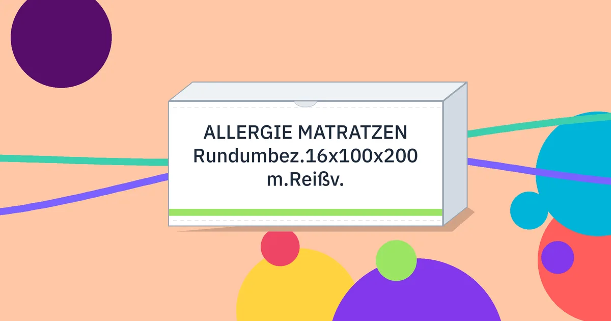 Symbolbild: Packung mit der Aufschrift ALLERGIE MATRATZEN Rundumbez.16x100x200 m.Reißv. (PZN 03396665) – Verfügbarkeit und Bezug in Apotheken in Frankfurt am Main