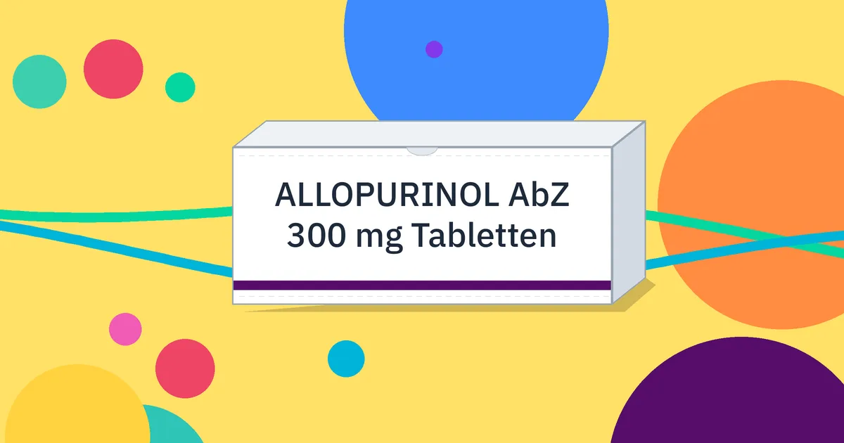 Symbolbild: Packung mit der Aufschrift ALLOPURINOL AbZ 300 mg Tabletten (PZN 01014642) – Verfügbarkeit und Bezug in Apotheken in Frankfurt am Main