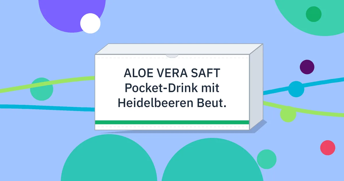 Symbolbild: Packung mit der Aufschrift ALOE VERA SAFT Pocket-Drink mit Heidelbeeren Beut. (PZN 11658889) – Verfügbarkeit und Bezug in Apotheken in Frankfurt am Main