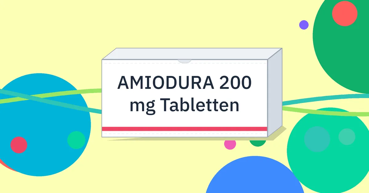Symbolbild: Packung mit der Aufschrift AMIODURA 200 mg Tabletten (PZN 18850294) – Verfügbarkeit und Bezug in Apotheken in Frankfurt am Main