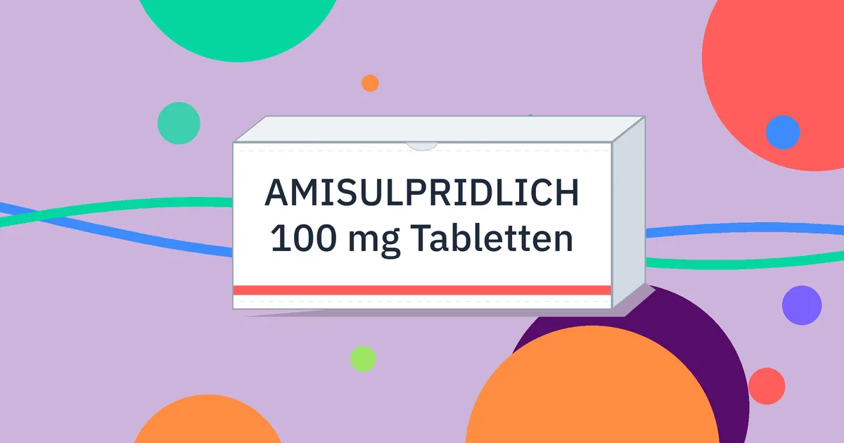 Symbolbild: Packung mit der Aufschrift AMISULPRIDLICH 100 mg Tabletten (PZN 02943906) – Verfügbarkeit und Bezug in Apotheken in Frankfurt am Main