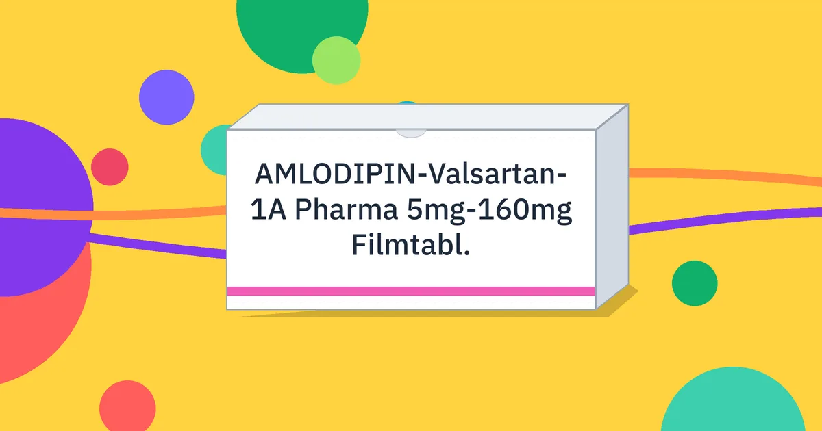 Symbolbild: Packung mit der Aufschrift AMLODIPIN-Valsartan-1A Pharma 5mg-160mg Filmtabl. (PZN 12488952) – Verfügbarkeit und Bezug in Apotheken in Frankfurt am Main