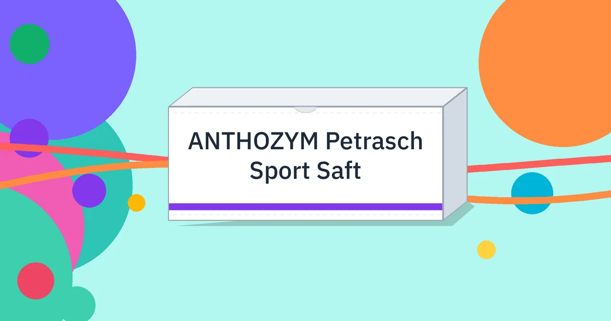 Symbolbild: Packung mit der Aufschrift ANTHOZYM Petrasch Sport Saft (PZN 20808968) – Verfügbarkeit und Bezug in Apotheken in Frankfurt am Main