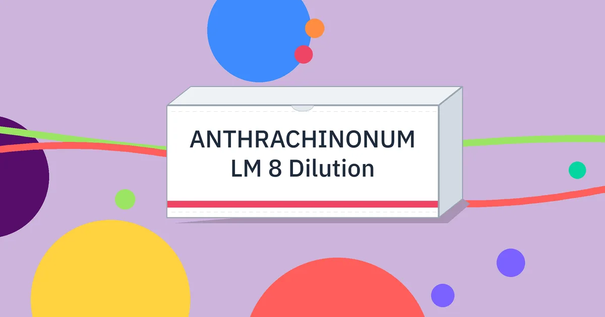 Symbolbild: Packung mit der Aufschrift ANTHRACHINONUM LM 8 Dilution (PZN 13370715) – Verfügbarkeit und Bezug in Apotheken in Frankfurt am Main