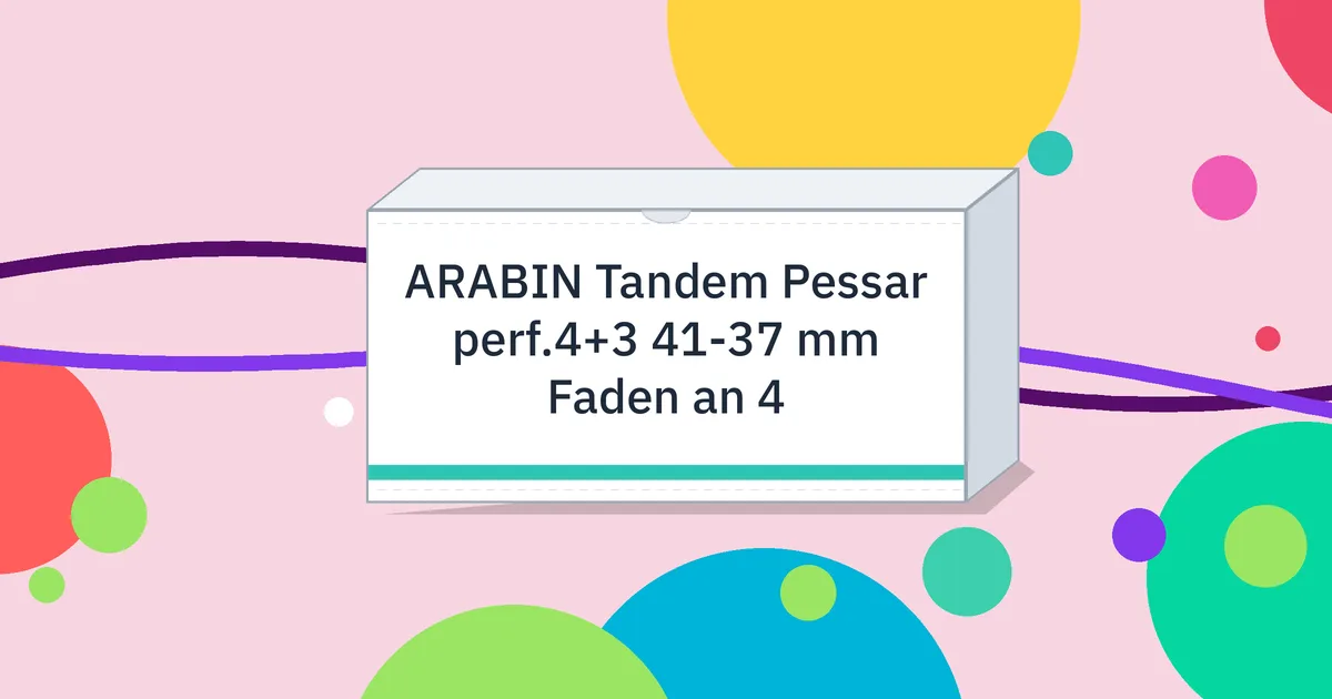 Symbolbild: Packung mit der Aufschrift ARABIN Tandem Pessar perf.4+3 41-37 mm Faden an 4 (PZN 16927963) – Verfügbarkeit und Bezug in Apotheken in Frankfurt am Main