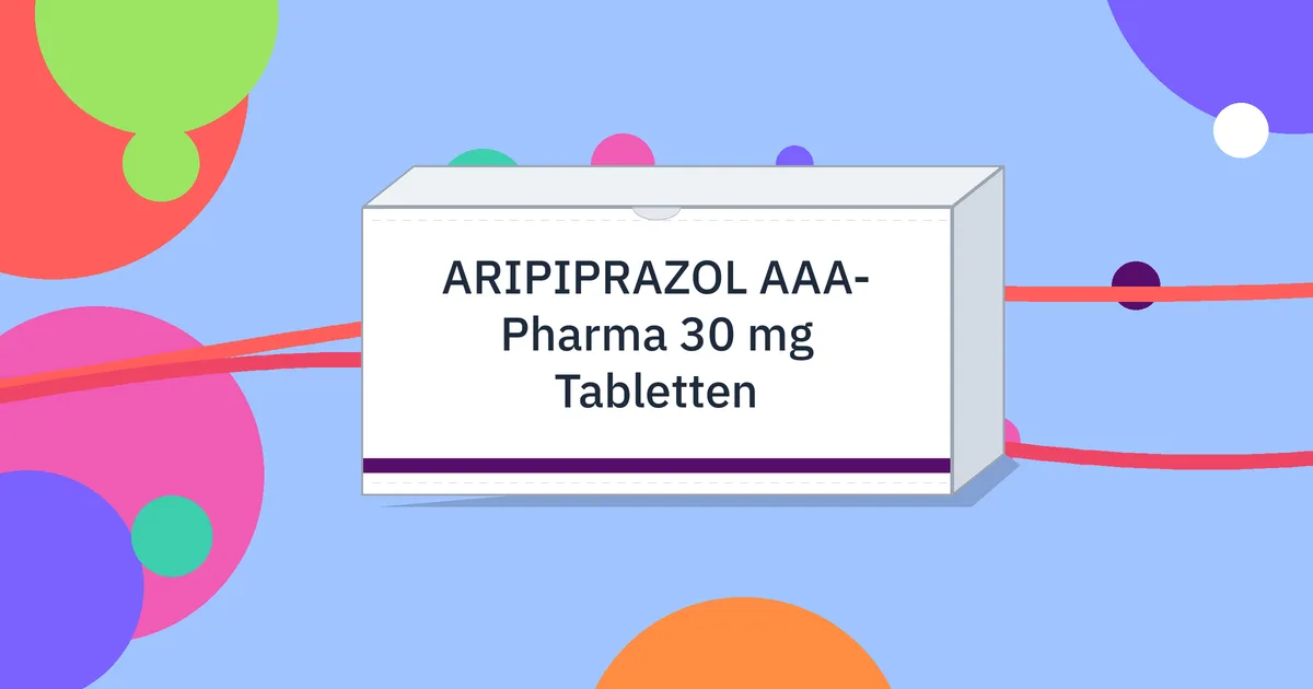 Symbolbild: Packung mit der Aufschrift ARIPIPRAZOL AAA-Pharma 30 mg Tabletten (PZN 18300240) – Verfügbarkeit und Bezug in Apotheken in Frankfurt am Main