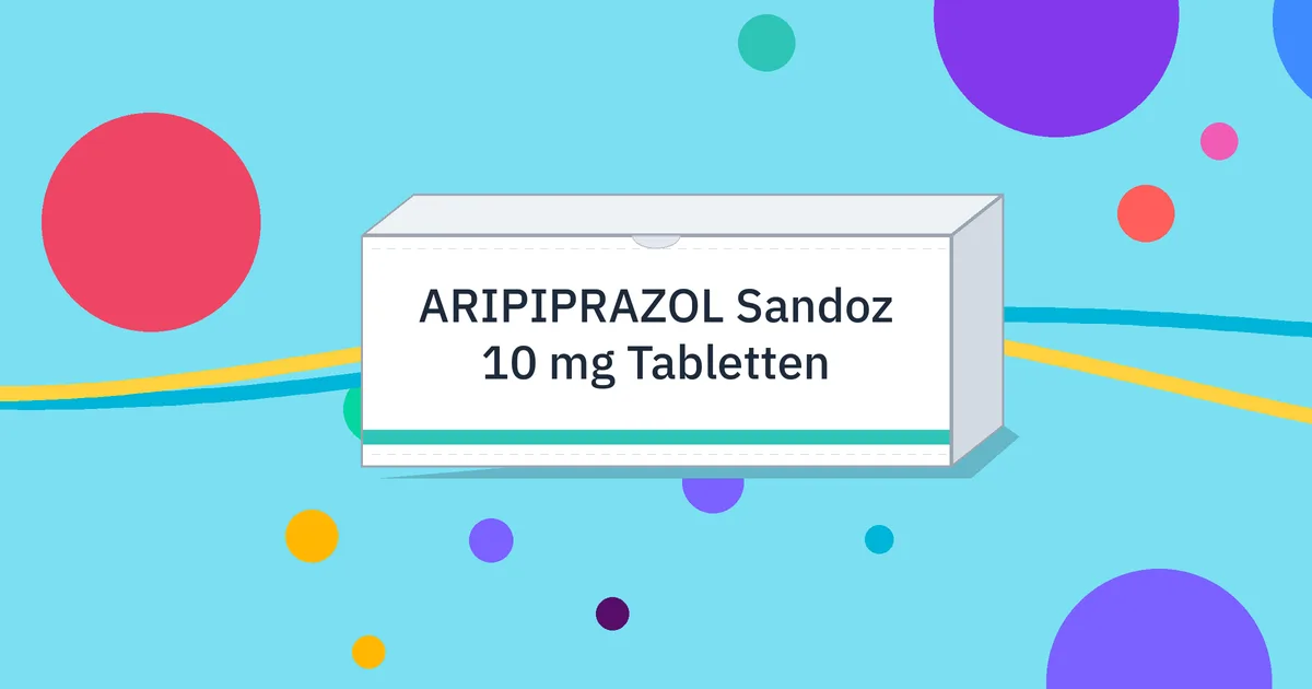 Symbolbild: Packung mit der Aufschrift ARIPIPRAZOL Sandoz 10 mg Tabletten (PZN 19744625) – Verfügbarkeit und Bezug in Apotheken in Frankfurt am Main