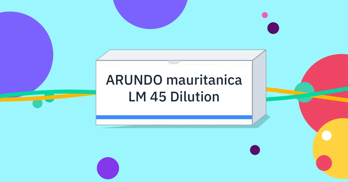 Symbolbild: Packung mit der Aufschrift ARUNDO mauritanica LM 45 Dilution (PZN 12781333) – Verfügbarkeit und Bezug in Apotheken in Frankfurt am Main