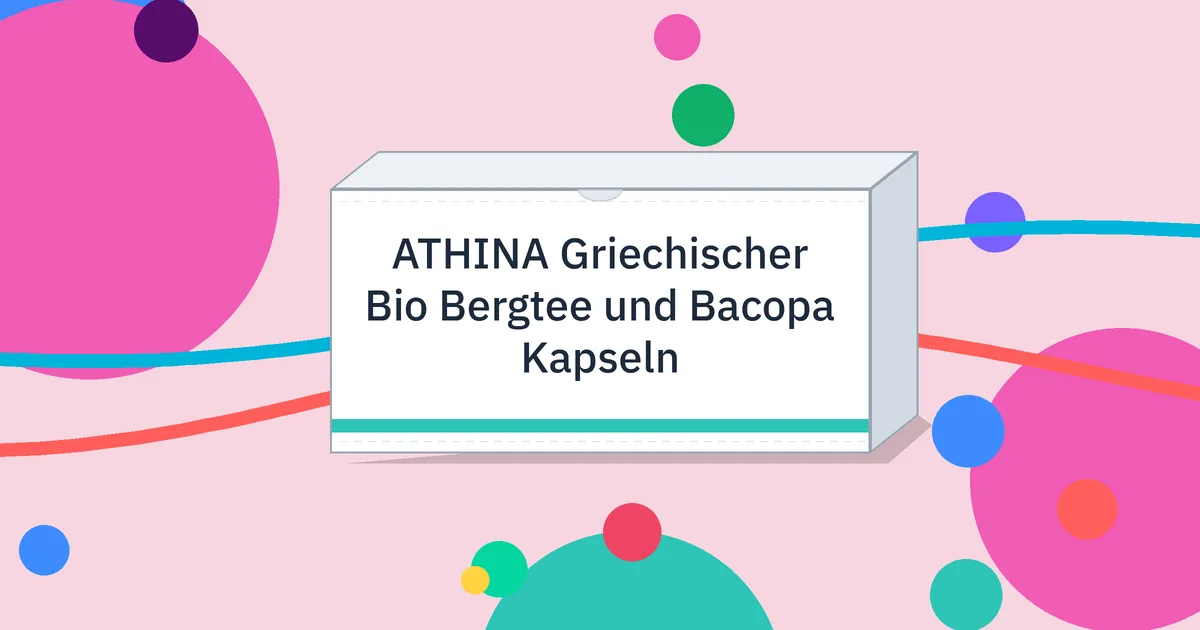 Symbolbild: Packung mit der Aufschrift ATHINA Griechischer Bio Bergtee und Bacopa Kapseln (PZN 20207855) – Verfügbarkeit und Bezug in Apotheken in Frankfurt am Main
