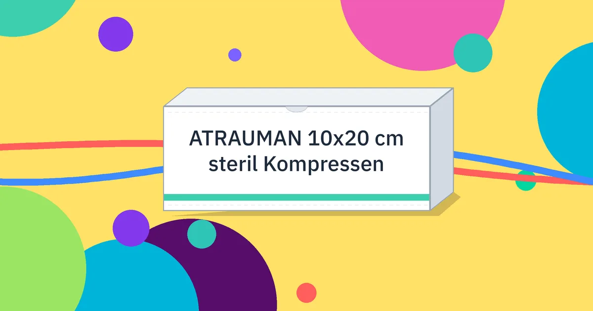 Symbolbild: Packung mit der Aufschrift ATRAUMAN 10x20 cm steril Kompressen (PZN 17154061) – Verfügbarkeit und Bezug in Apotheken in Frankfurt am Main