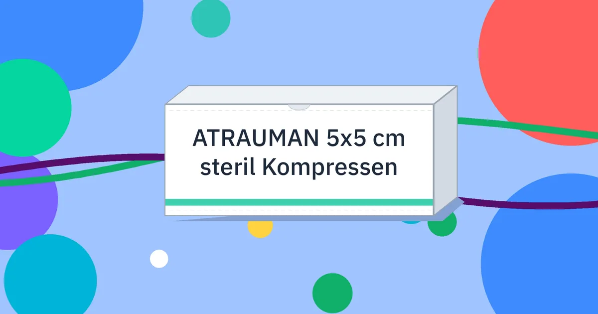 Symbolbild: Packung mit der Aufschrift ATRAUMAN 5x5 cm steril Kompressen (PZN 04889832) – Verfügbarkeit und Bezug in Apotheken in Frankfurt am Main