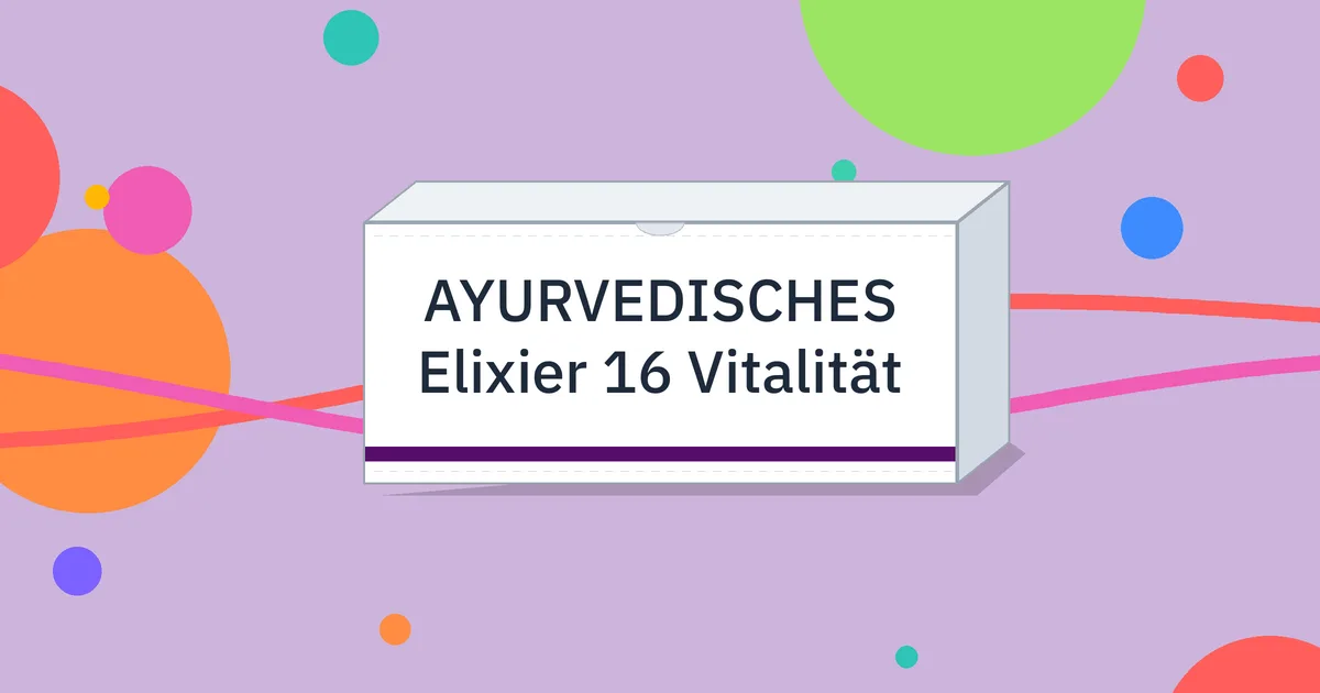 Symbolbild: Packung mit der Aufschrift AYURVEDISCHES Elixier 16 Vitalität (PZN 07252182) – Verfügbarkeit und Bezug in Apotheken in Frankfurt am Main
