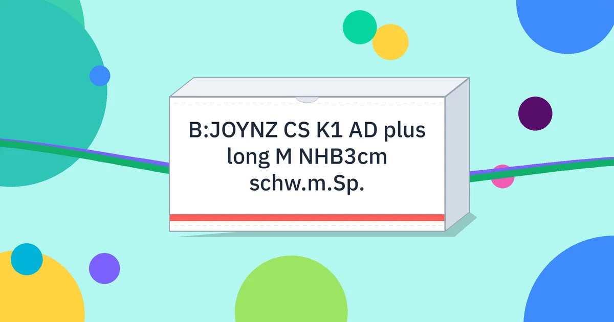 Symbolbild: Packung mit der Aufschrift B:JOYNZ CS K1 AD plus long M NHB3cm schw.m.Sp. (PZN 20526141) – Verfügbarkeit und Bezug in Apotheken in Frankfurt am Main