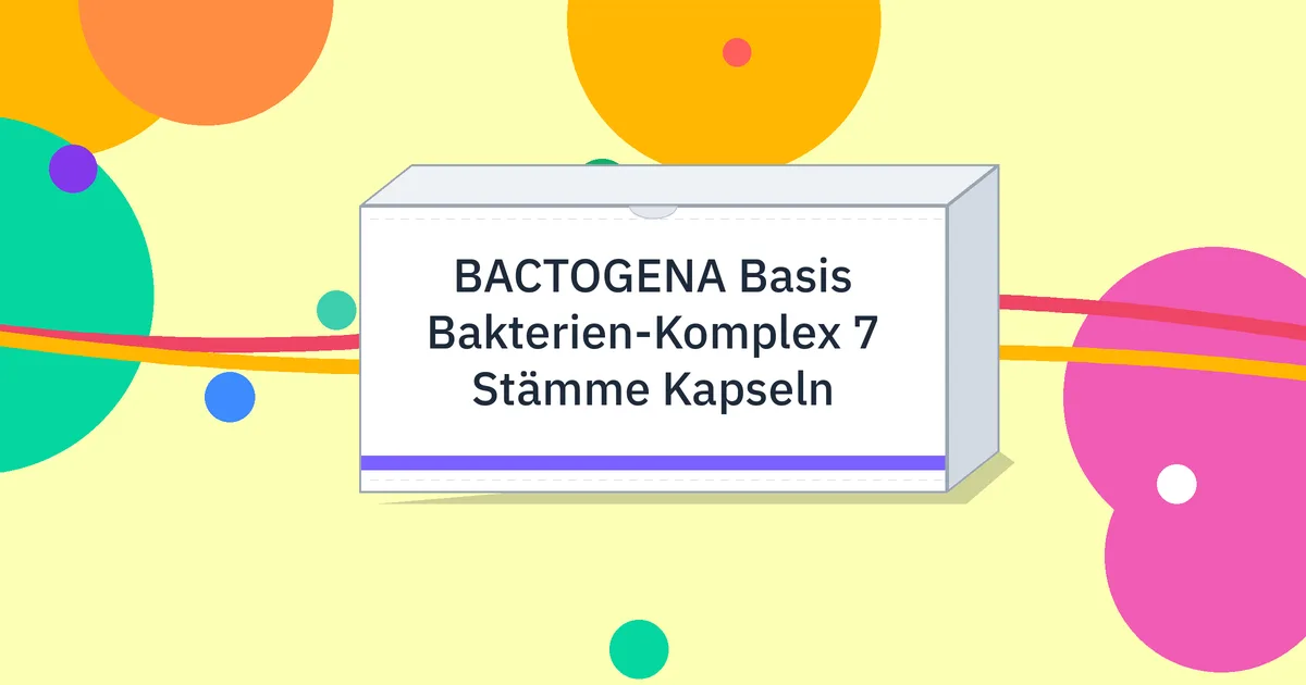 Symbolbild: Packung mit der Aufschrift BACTOGENA Basis Bakterien-Komplex 7 Stämme Kapseln (PZN 20540684) – Verfügbarkeit und Bezug in Apotheken in Frankfurt am Main