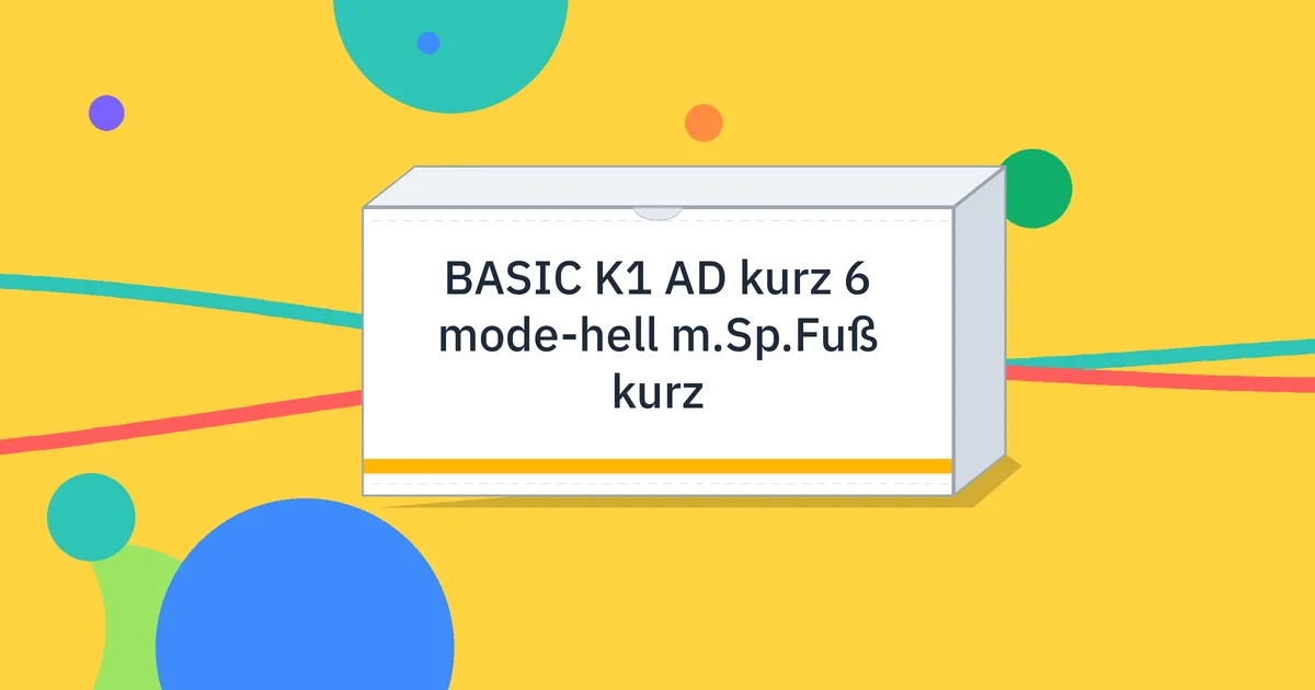Symbolbild: Packung mit der Aufschrift BASIC K1 AD kurz 6 mode-hell m.Sp.Fuß kurz (PZN 20259220) – Verfügbarkeit und Bezug in Apotheken in Frankfurt am Main