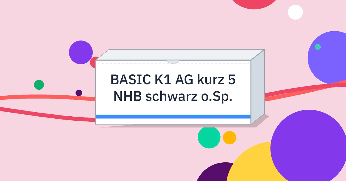 Symbolbild: Packung mit der Aufschrift BASIC K1 AG kurz 5 NHB schwarz o.Sp. (PZN 20261228) – Verfügbarkeit und Bezug in Apotheken in Frankfurt am Main