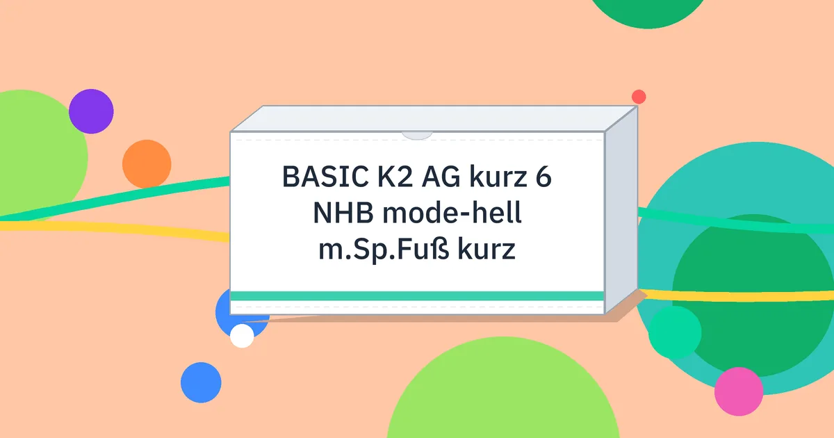 Symbolbild: Packung mit der Aufschrift BASIC K2 AG kurz 6 NHB mode-hell m.Sp.Fuß kurz (PZN 20268414) – Verfügbarkeit und Bezug in Apotheken in Frankfurt am Main
