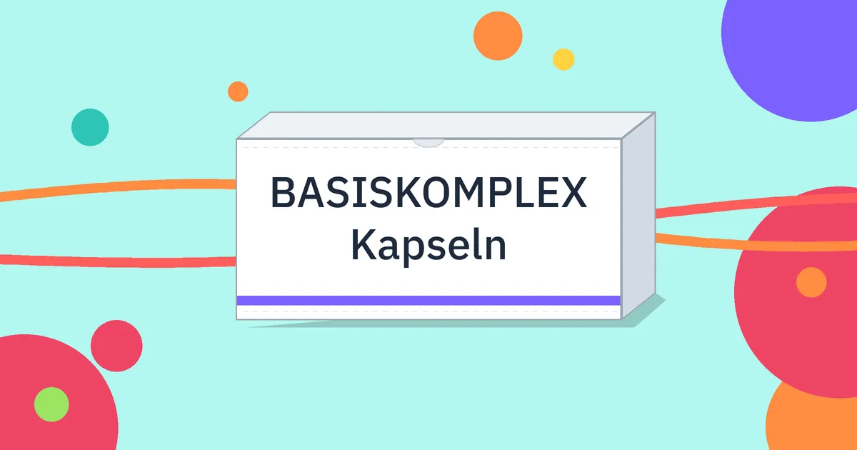 Symbolbild: Packung mit der Aufschrift BASISKOMPLEX Kapseln (PZN 01746776) – Verfügbarkeit und Bezug in Apotheken in Frankfurt am Main