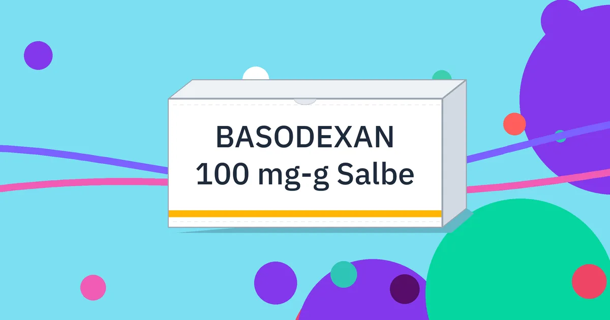 Symbolbild: Packung mit der Aufschrift BASODEXAN 100 mg-g Salbe (PZN 04079955) – Verfügbarkeit und Bezug in Apotheken in Frankfurt am Main