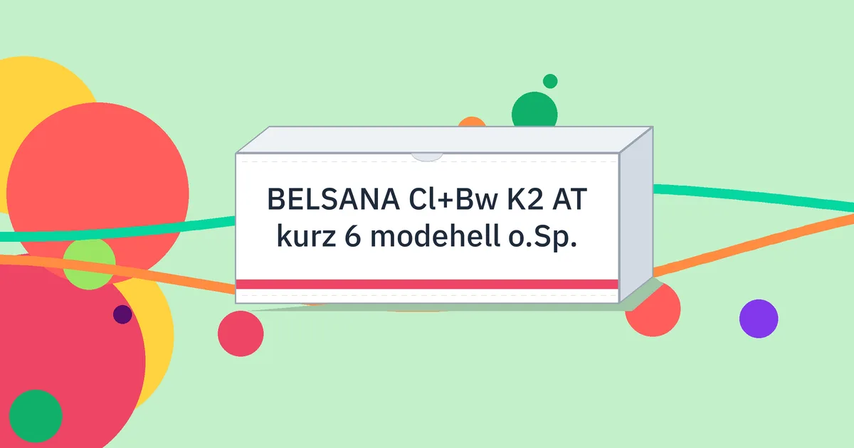 Symbolbild: Packung mit der Aufschrift BELSANA Cl+Bw K2 AT kurz 6 modehell o.Sp. (PZN 12253580) – Verfügbarkeit und Bezug in Apotheken in Frankfurt am Main