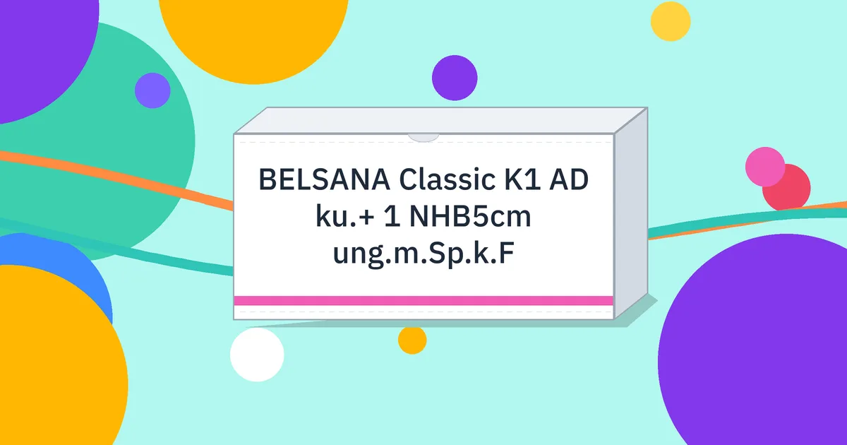 Symbolbild: Packung mit der Aufschrift BELSANA Classic K1 AD ku.+ 1 NHB5cm ung.m.Sp.k.F (PZN 19254625) – Verfügbarkeit und Bezug in Apotheken in Frankfurt am Main