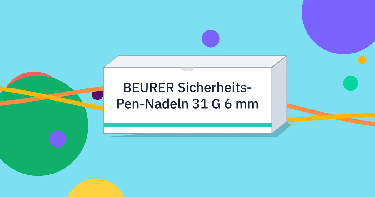 Symbolbild: Packung mit der Aufschrift BEURER Sicherheits-Pen-Nadeln 31 G 6 mm (PZN 19452897) – Verfügbarkeit und Bezug in Apotheken in Frankfurt am Main