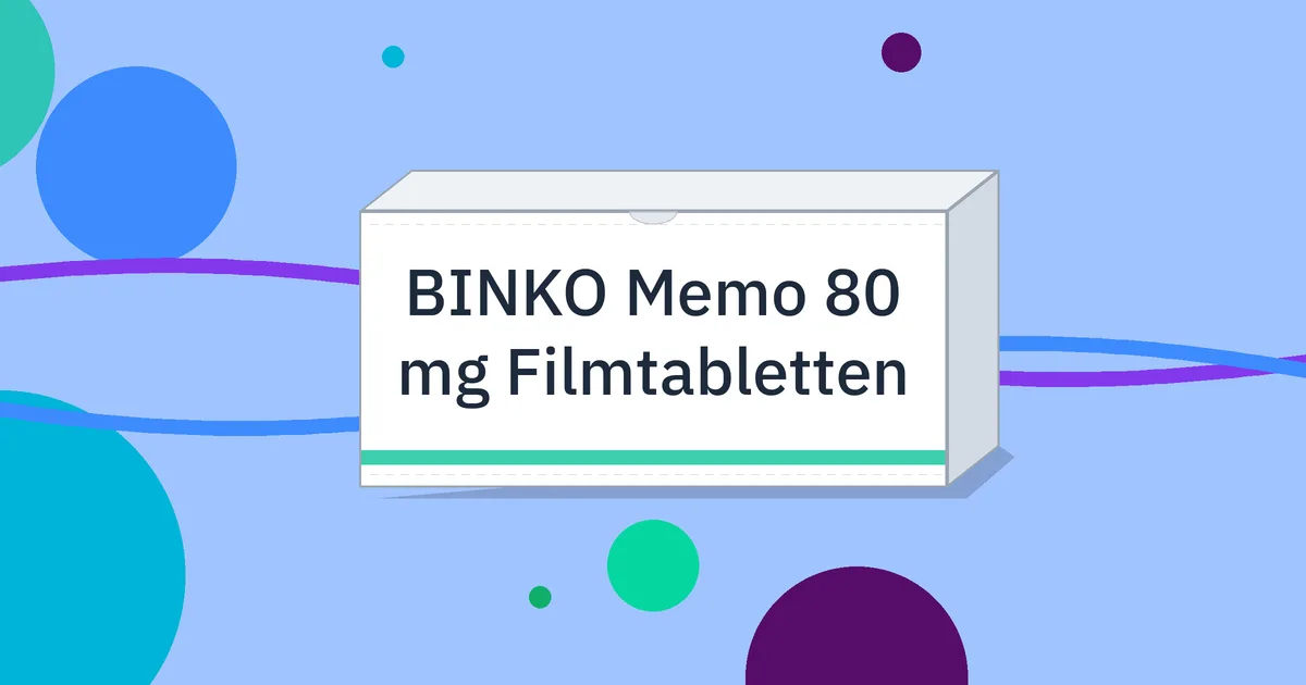 Symbolbild: Packung mit der Aufschrift BINKO Memo 80 mg Filmtabletten (PZN 16168865) – Verfügbarkeit und Bezug in Apotheken in Frankfurt am Main