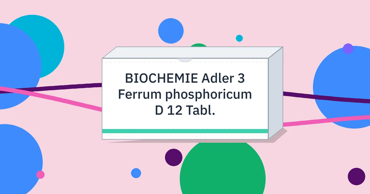 Symbolbild: Packung mit der Aufschrift BIOCHEMIE Adler 3 Ferrum phosphoricum D 12 Tabl. (PZN 00833220) – Verfügbarkeit und Bezug in Apotheken in Frankfurt am Main
