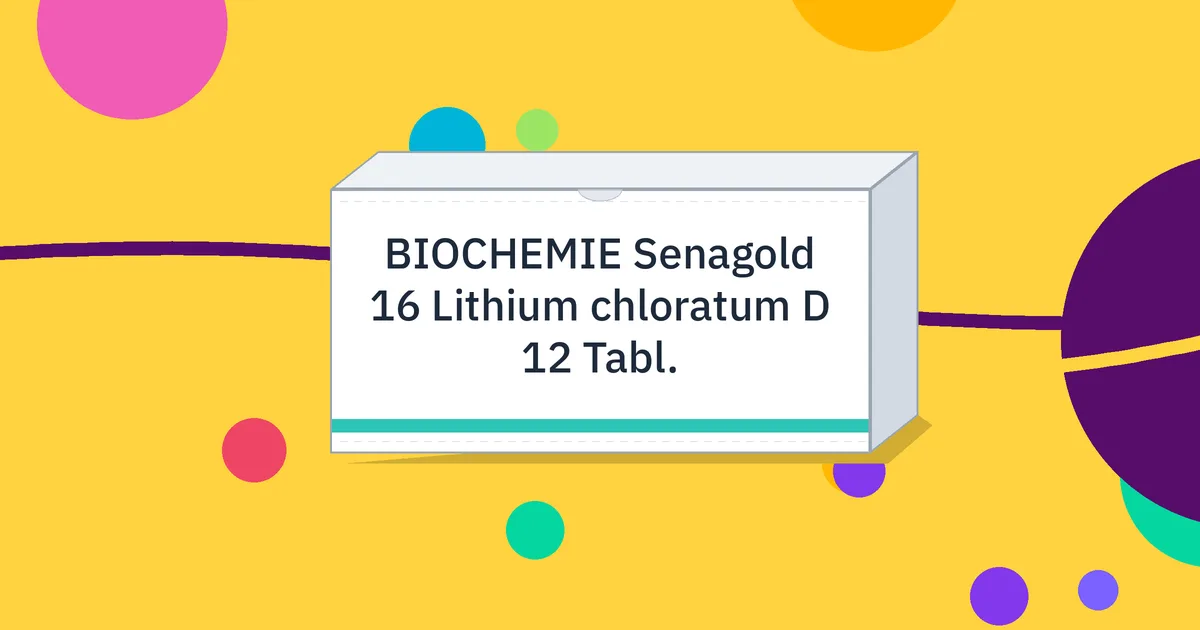Symbolbild: Packung mit der Aufschrift BIOCHEMIE Senagold 16 Lithium chloratum D 12 Tabl. (PZN 07544476) – Verfügbarkeit und Bezug in Apotheken in Frankfurt am Main