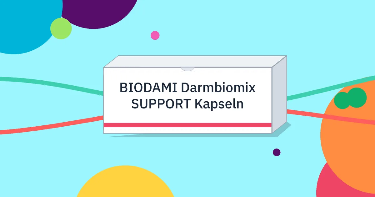 Symbolbild: Packung mit der Aufschrift BIODAMI Darmbiomix SUPPORT Kapseln (PZN 19438176) – Verfügbarkeit und Bezug in Apotheken in Frankfurt am Main