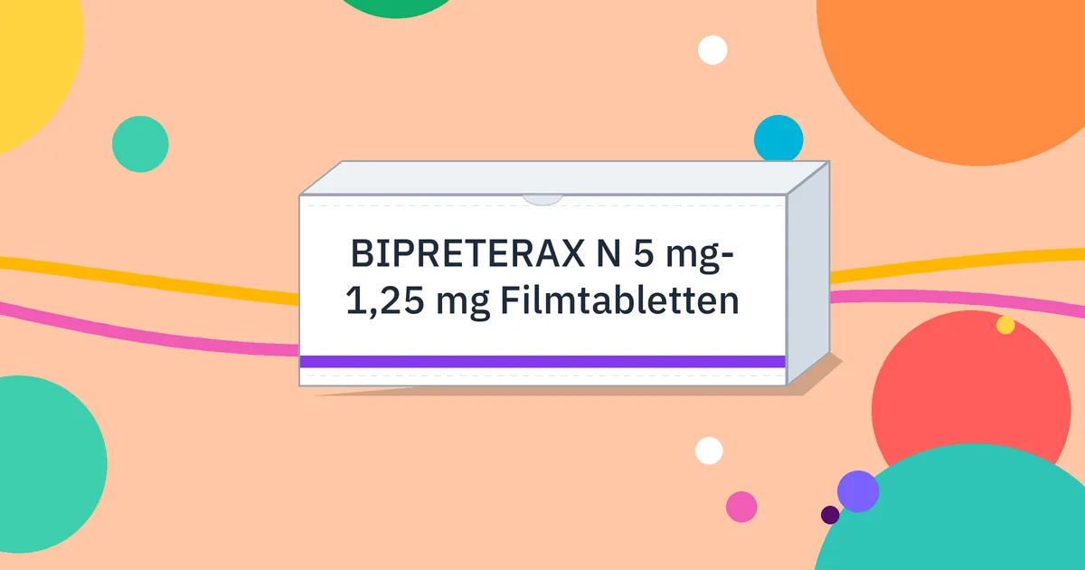 Symbolbild: Packung mit der Aufschrift BIPRETERAX N 5 mg-1,25 mg Filmtabletten (PZN 18684039) – Verfügbarkeit und Bezug in Apotheken in Frankfurt am Main