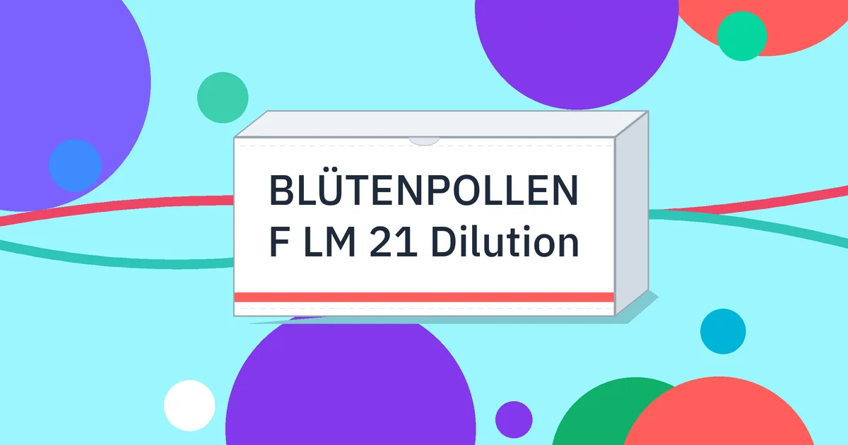 Symbolbild: Packung mit der Aufschrift BLÜTENPOLLEN F LM 21 Dilution (PZN 13389608) – Verfügbarkeit und Bezug in Apotheken in Frankfurt am Main
