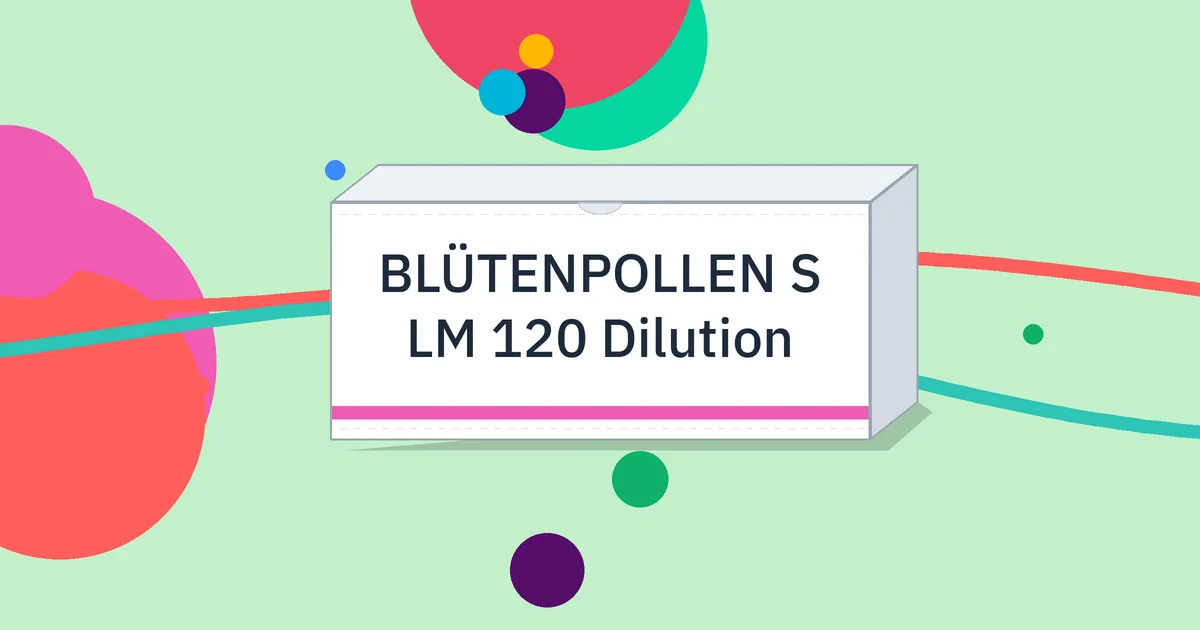 Symbolbild: Packung mit der Aufschrift BLÜTENPOLLEN S LM 120 Dilution (PZN 12795513) – Verfügbarkeit und Bezug in Apotheken in Frankfurt am Main