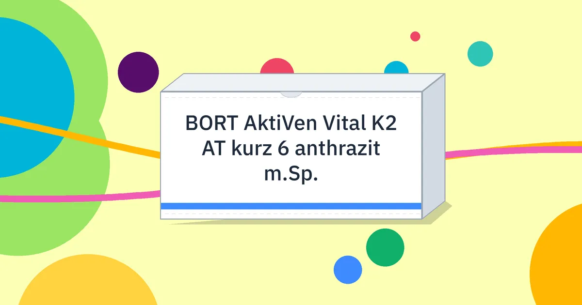 Symbolbild: Packung mit der Aufschrift BORT AktiVen Vital K2 AT kurz 6 anthrazit m.Sp. (PZN 13743346) – Verfügbarkeit und Bezug in Apotheken in Frankfurt am Main