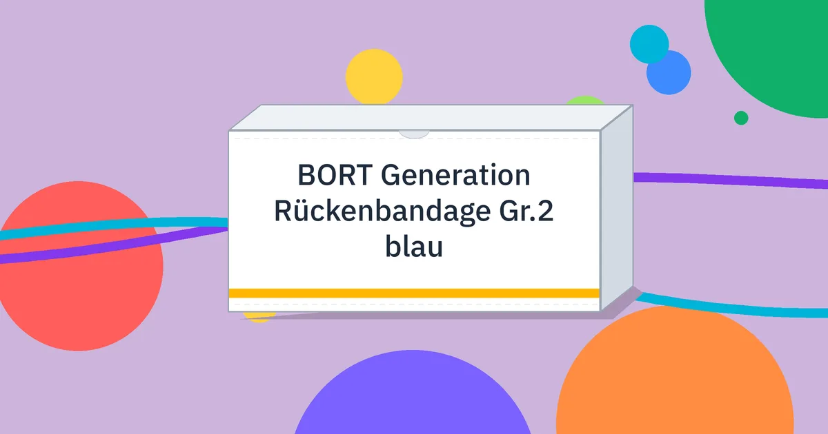 Symbolbild: Packung mit der Aufschrift BORT Generation Rückenbandage Gr.2 blau (PZN 12573586) – Verfügbarkeit und Bezug in Apotheken in Frankfurt am Main