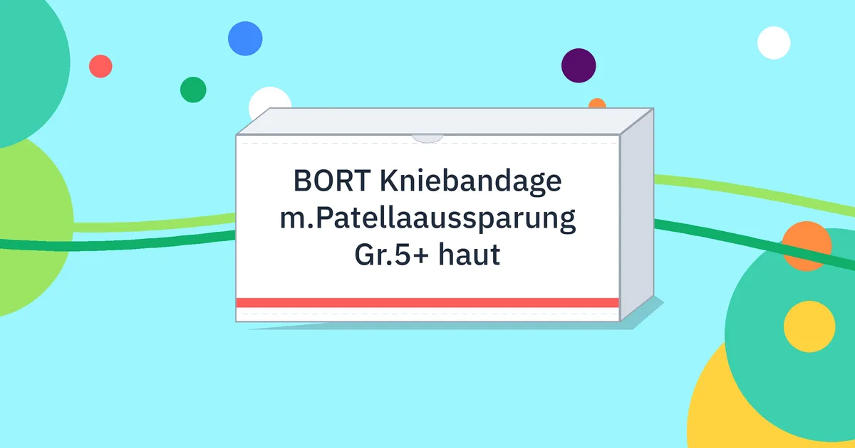 Symbolbild: Packung mit der Aufschrift BORT Kniebandage m.Patellaaussparung Gr.5+ haut (PZN 16844869) – Verfügbarkeit und Bezug in Apotheken in Frankfurt am Main