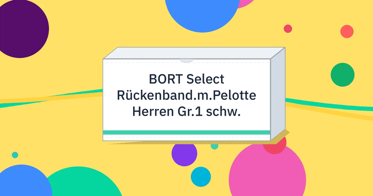 Symbolbild: Packung mit der Aufschrift BORT Select Rückenband.m.Pelotte Herren Gr.1 schw. (PZN 14273888) – Verfügbarkeit und Bezug in Apotheken in Frankfurt am Main