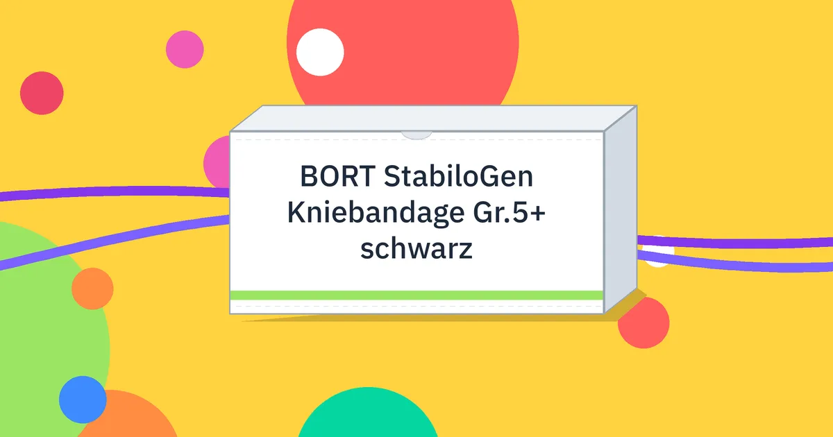 Symbolbild: Packung mit der Aufschrift BORT StabiloGen Kniebandage Gr.5+ schwarz (PZN 16846851) – Verfügbarkeit und Bezug in Apotheken in Frankfurt am Main